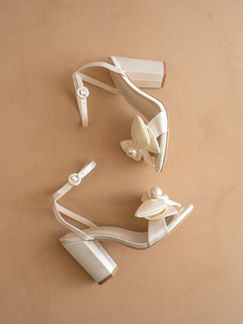 The Celine | Ivory White Pearl Bow Bridal Block Heel – Oasis Society