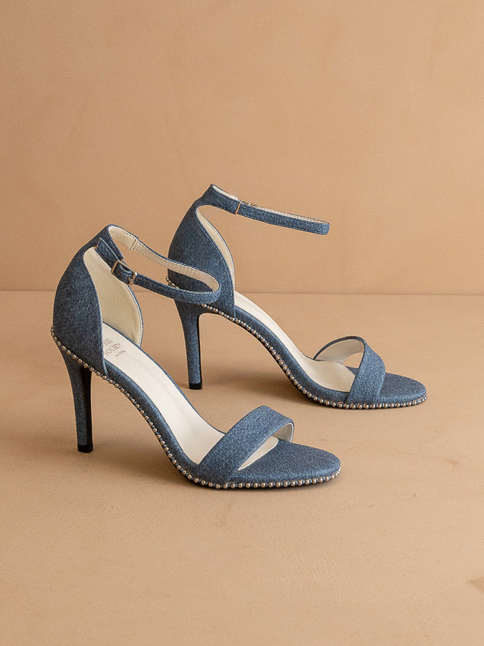 The Dublin | Denim Metal drop studded open toe heel *FINAL SALE ...