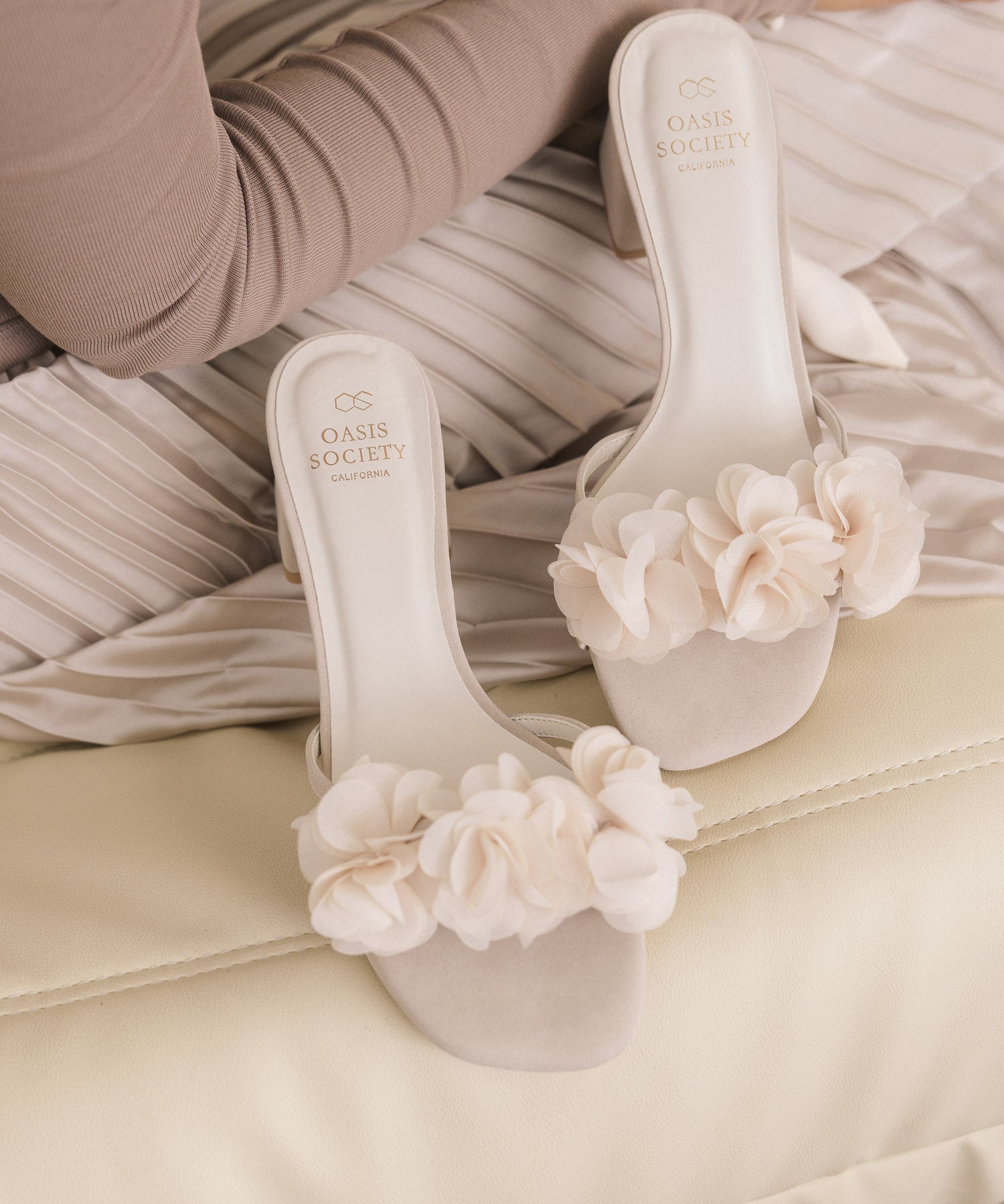 The Noor | Light Grey Romantic Petal Detail Heels – Oasis Society